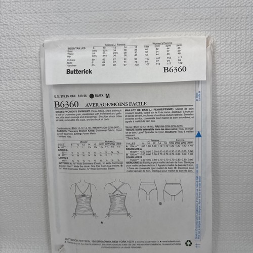 Butterick 6360 Misses Bathing Suit One Piece Swimwear Pattern 18W-24W ...