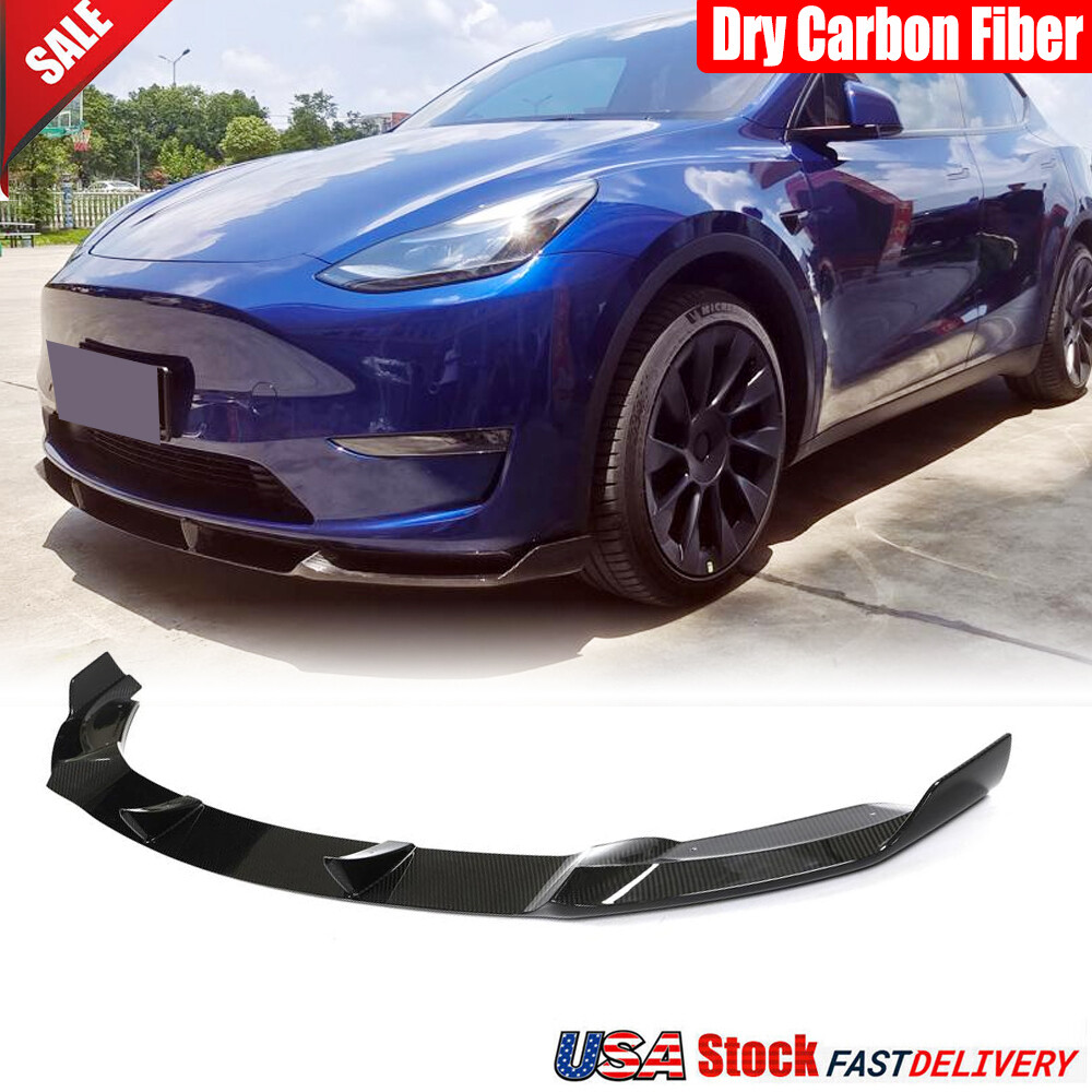 Fit For Tesla Model Y 2019-2024 Dry Carbon Fiber Front Bumper Lip Chin ...