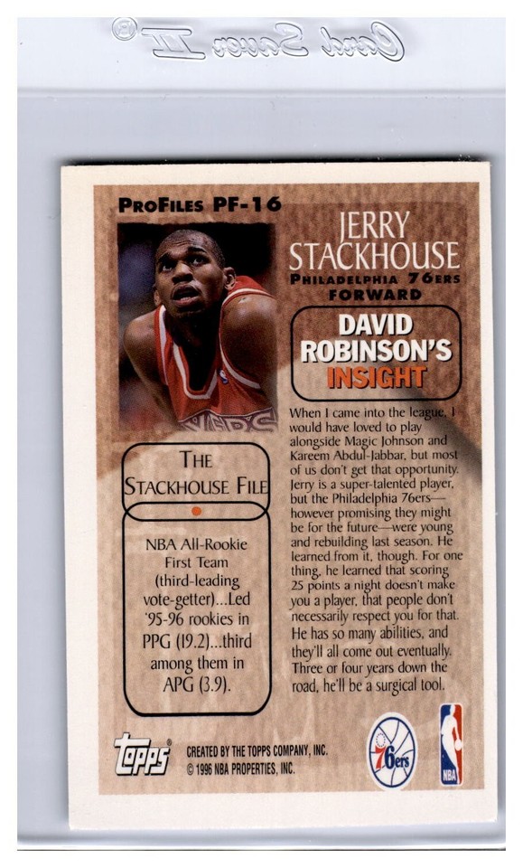 1996-97 Topps Profiles Pro Files #PF-16 Jerry Stackhouse Philadelphia ...