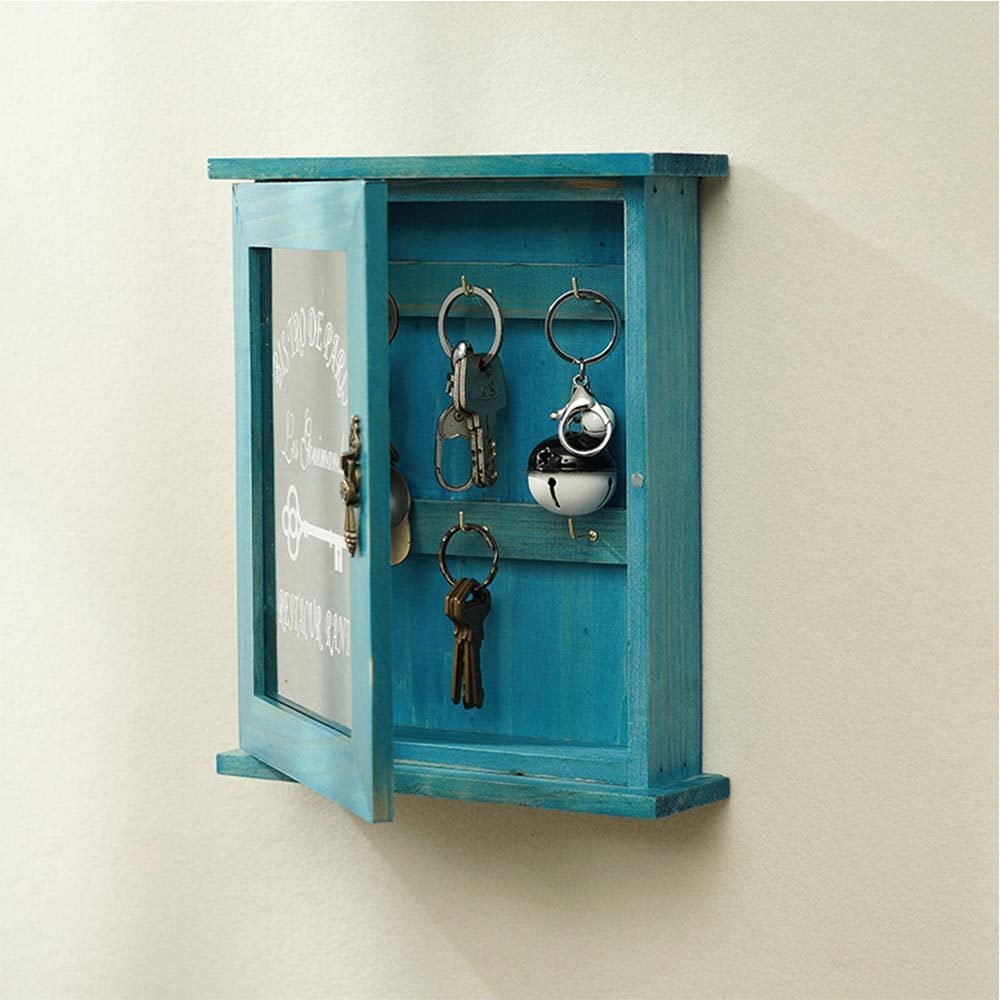 Wooden Key Storage Cabinet Key Holder Box with Hanging Hooks Key Box ...