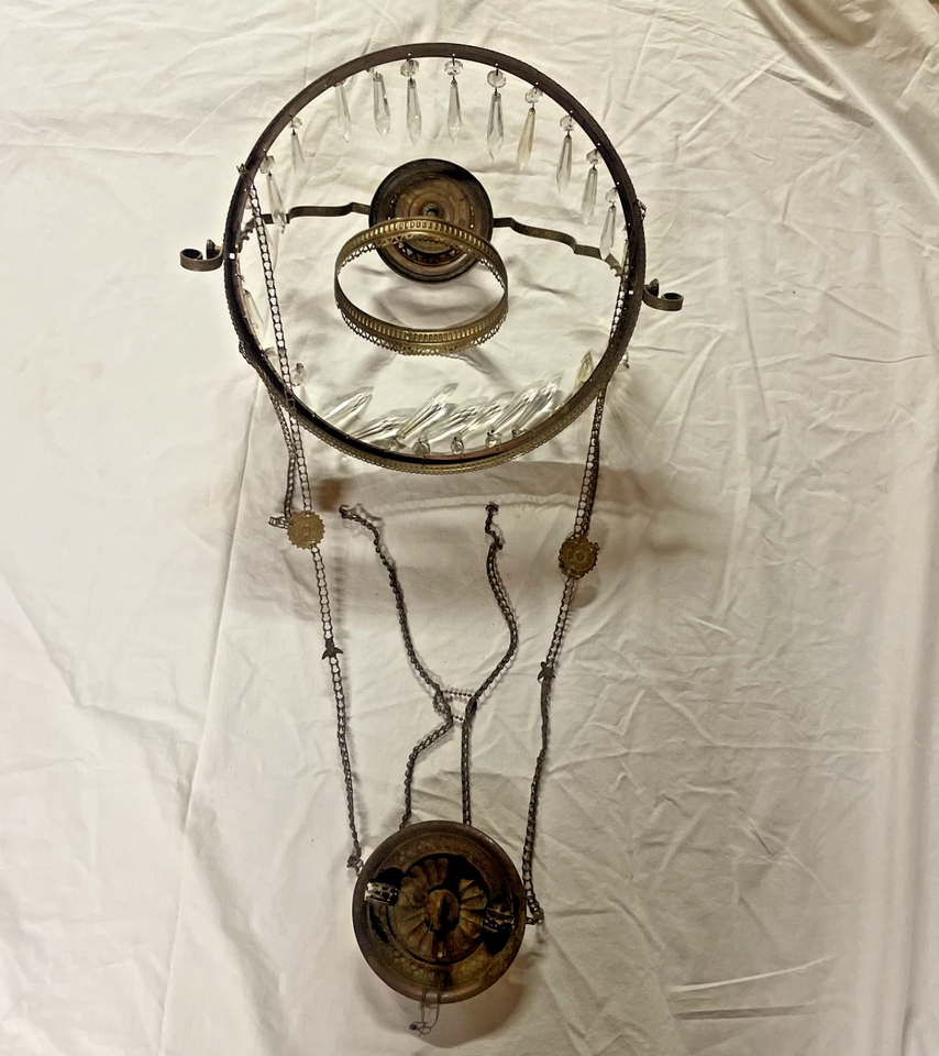 Antique Victorian Brass Hanging Oil Lamp Frame with Crystal Prisms | eBay