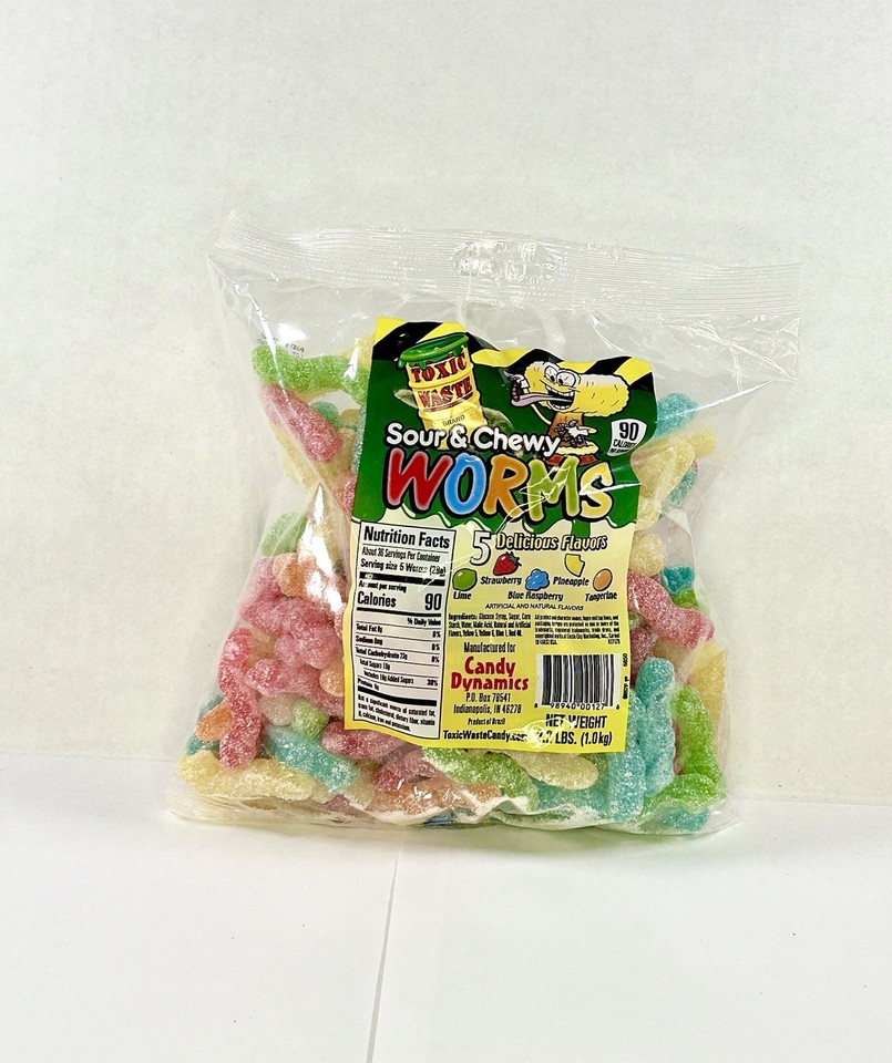 Sour And Chewy Worms TOXIC WASTE Assorted Bulk Gummy Candy 2.2lb Bag ...