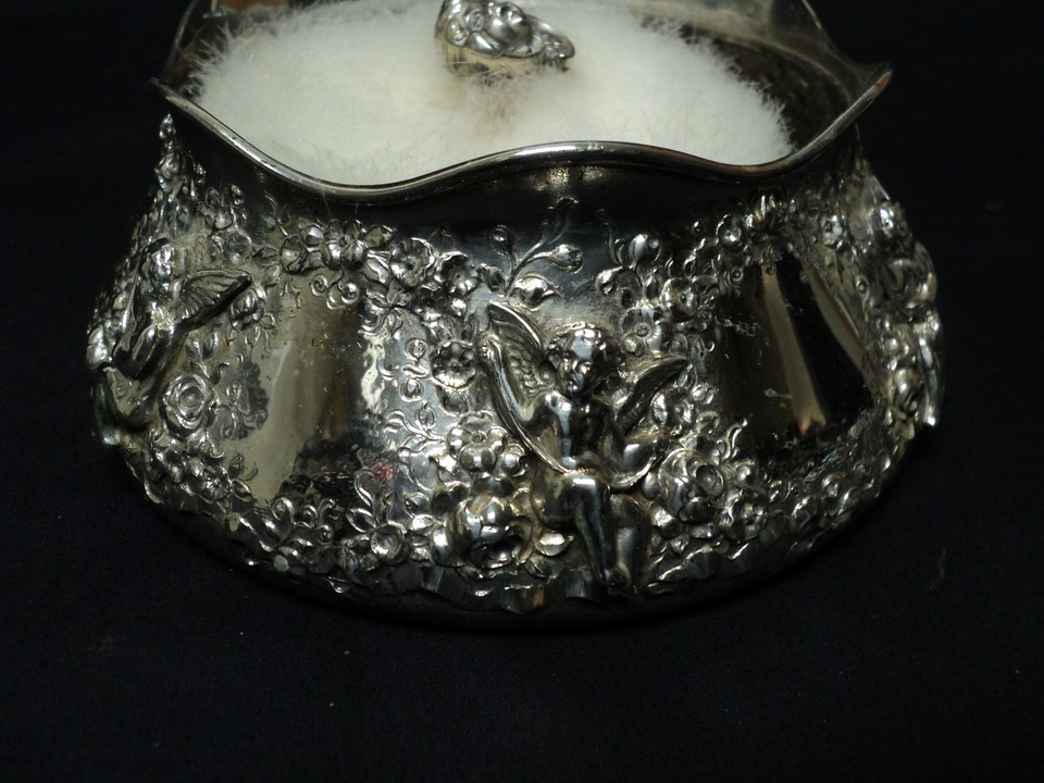 RARE ANTIQUE GORHAM STERLING POWDER BOX w/ CHASED CHERUB DESIGN ...