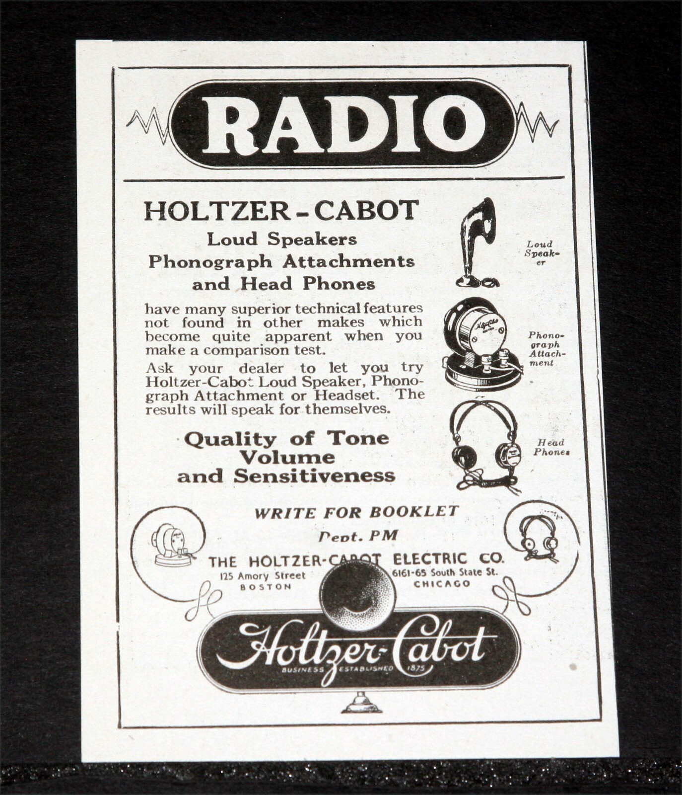 1924 OLD MAGAZINE PRINT AD, HOLTZER-CABOT LOUD SPEAKERS AND RADIO ...