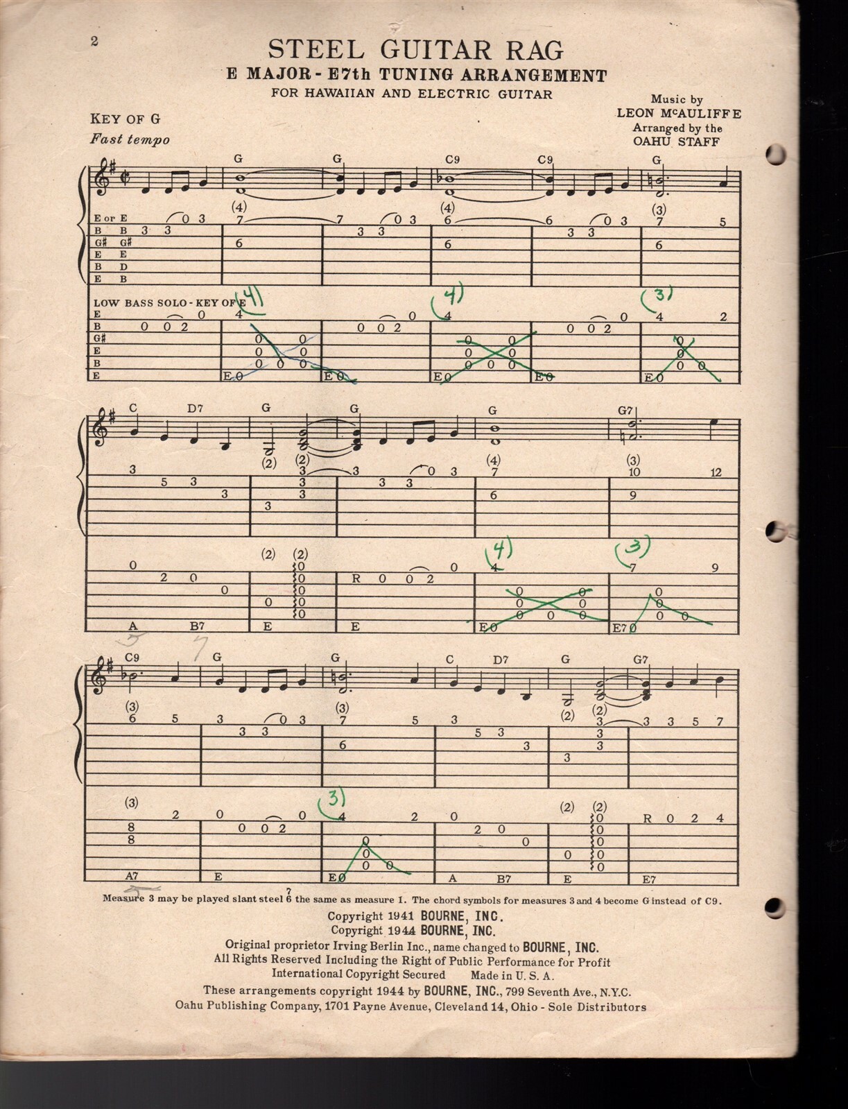 Steel Guitar Rag Sheet Music 1944 By Leon McAuliffe | eBay