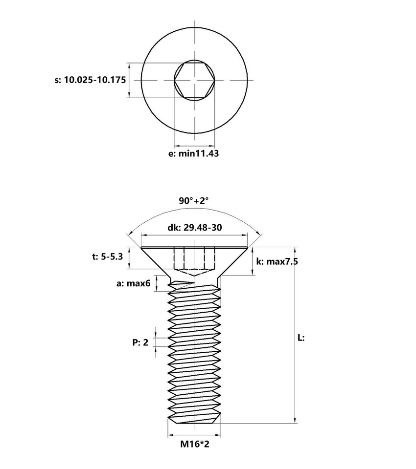 M8/M10/M12/M16 Allen Hex Socket Sunk Head Screw Flat Head Bolts 304 ...