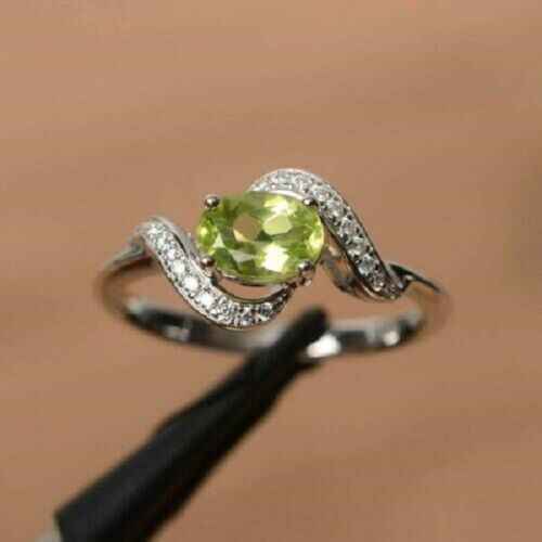 2Ct Lab Created Peridot Diamond Simulated Wedding Ring 14K White Gold ...