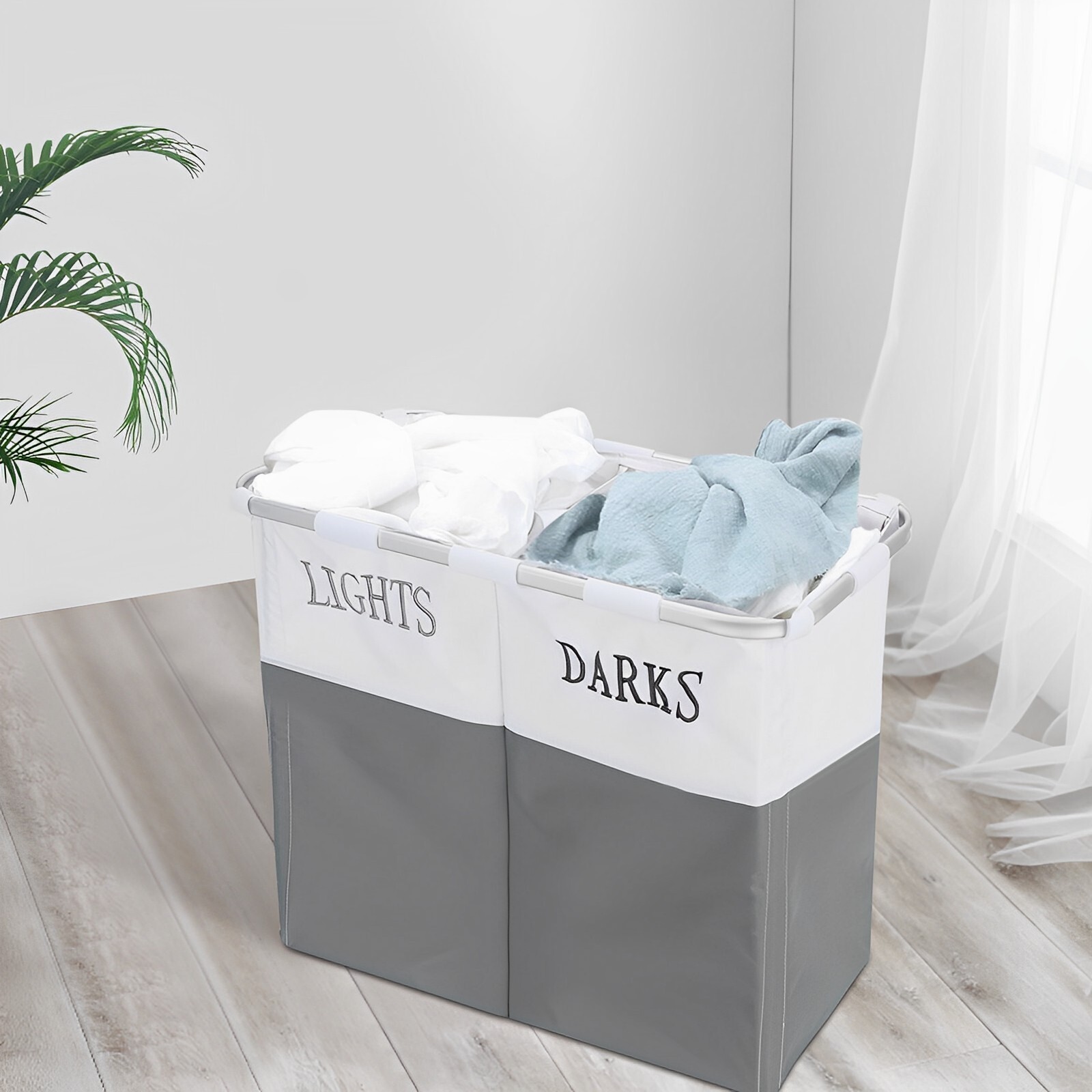 2 Compartment Dark And Lights Laundry Clothes Washing Storage Basket ...