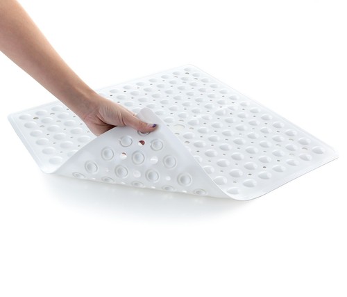 Large Non-Slip Shower Mat with Drain Holes: White Square Shower Mat | eBay