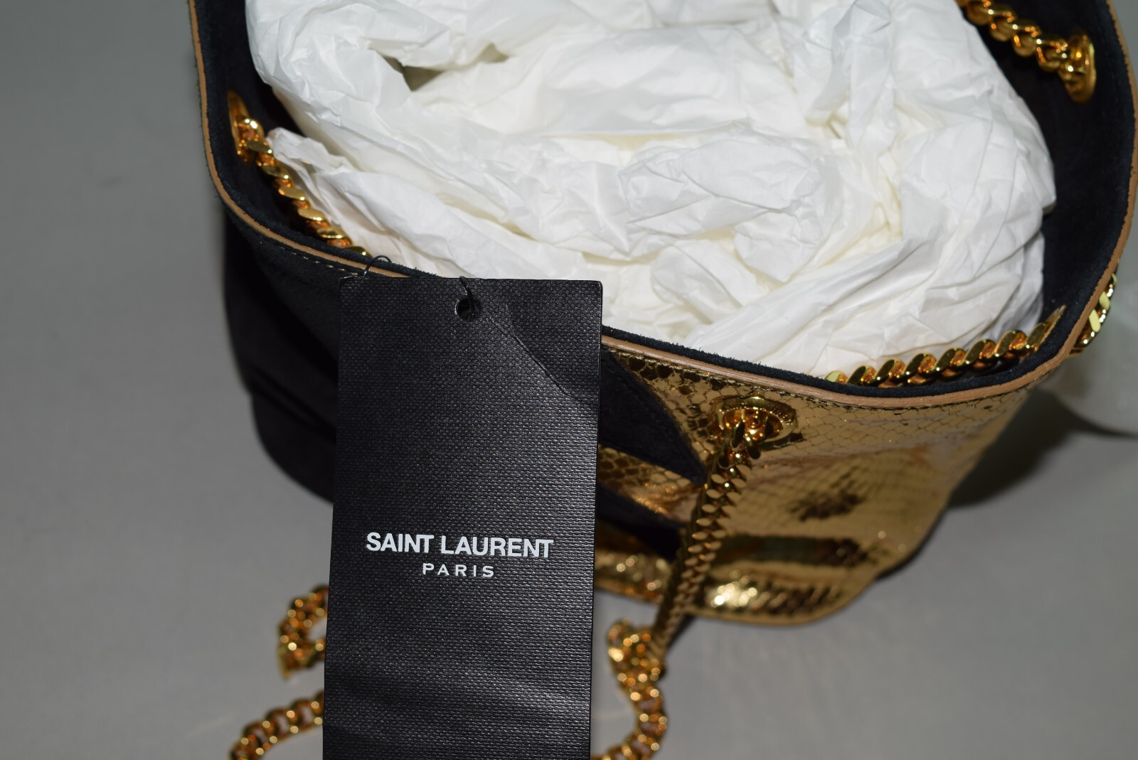 NEW! Authentic YSL Saint Laurent Emmanuelle Python Gold Black Suede ...