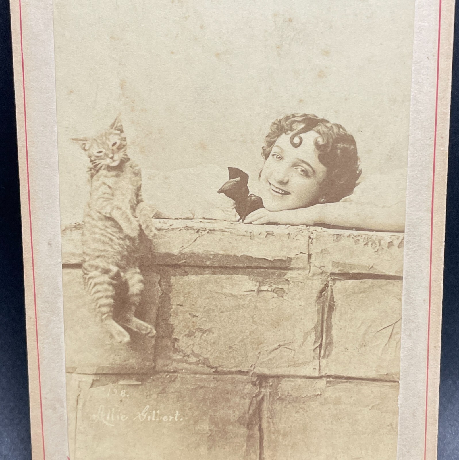CABINET PHOTO - Newsboy actress Allie Gilbert & cat, comic image of ...