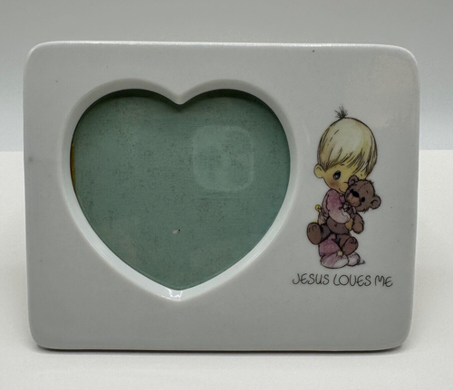 Vintage Precious Moments Jesus Loves Me Porcelain Picture Frame Boy ...