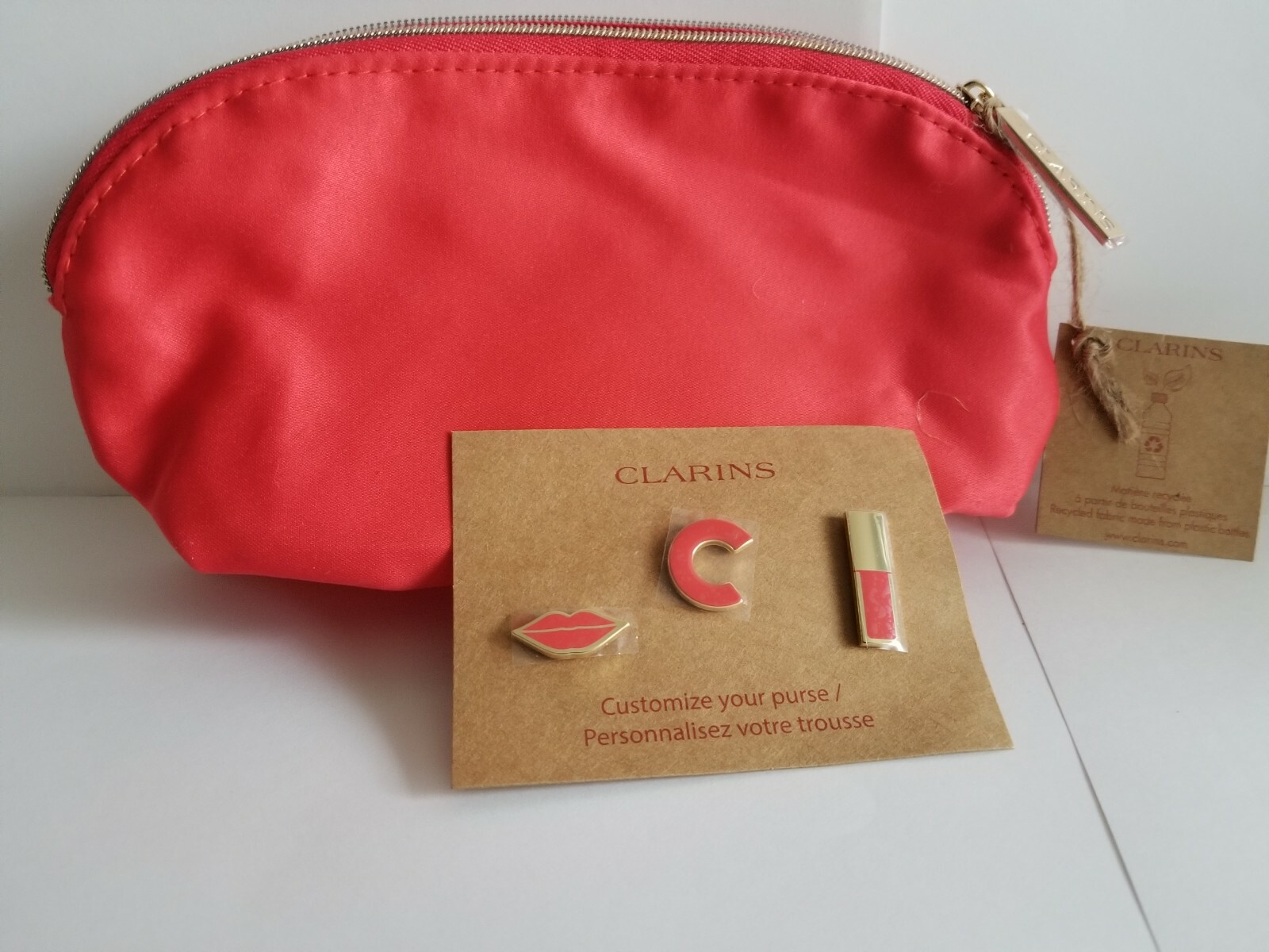 CLARINS PINK COSMETIC TRAVEL BAG WITH CLARINS LOGO PINS . BUY 1,2 OR 3 ...