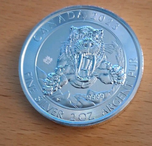 2023 $10 SILVER CANADA COIN SABERTOOTH TIGER 2OZ 9999 SMILODON ICE AGE ...