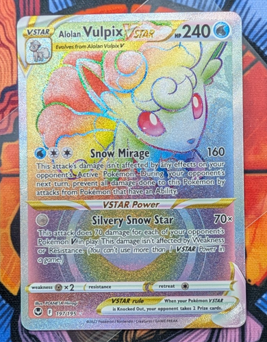 Alolan Vulpix VSTAR 197/195 Secret Rare Silver Tempest Pokemon Card TCG ...