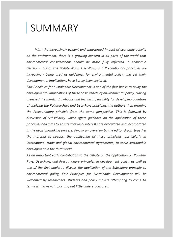 Fair Principles for Sustainable Development : Essays on Environmental ...