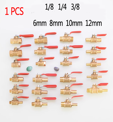 1/4" 1/8" 3/8" Lever Water Ball Valve Red Lever Handle Plumbing Shut ...