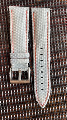 18mm SILVER Sailcloth Double Sided watch band strap ORANGE Stitch Aged ...