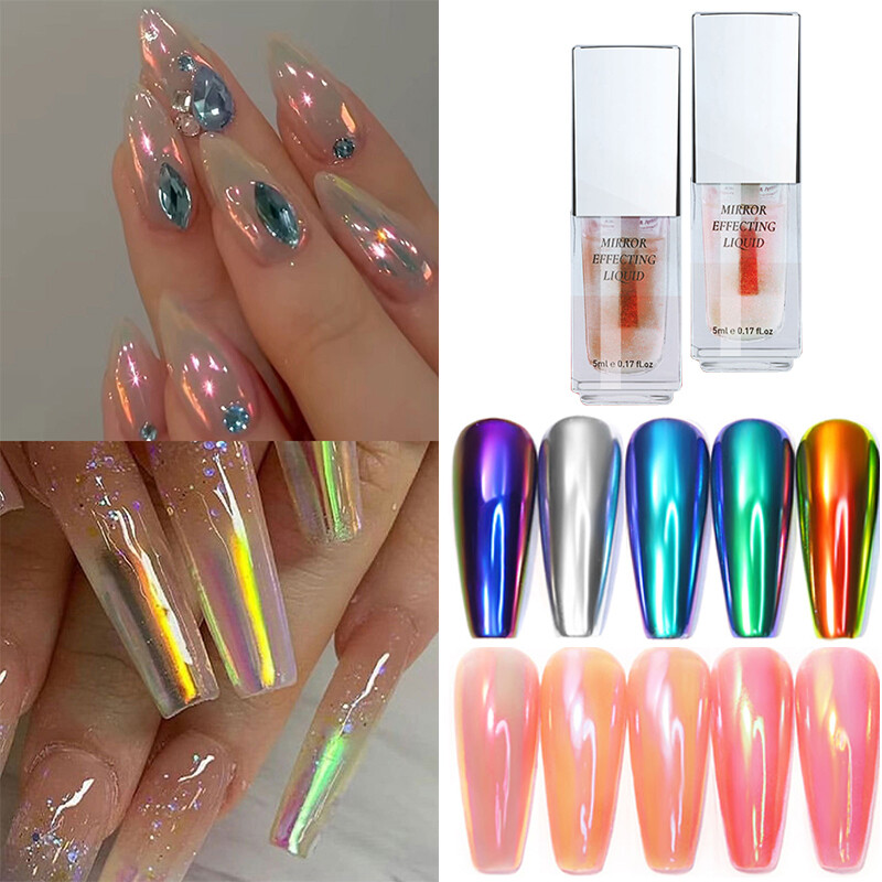 Magic Mirror Powder Holographic Laser Nail Polish Liquid Nail Glitter ...