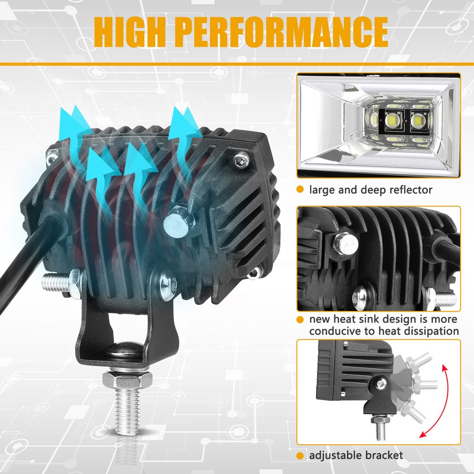 Pair 3" Amber LED Cube Work Lights Flood Pods Offroad Lights Driving ...