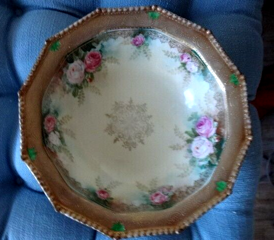 Antique RS Prussia Rose Design Gold Gilt Beaded Edge Footed 7.5 in ...