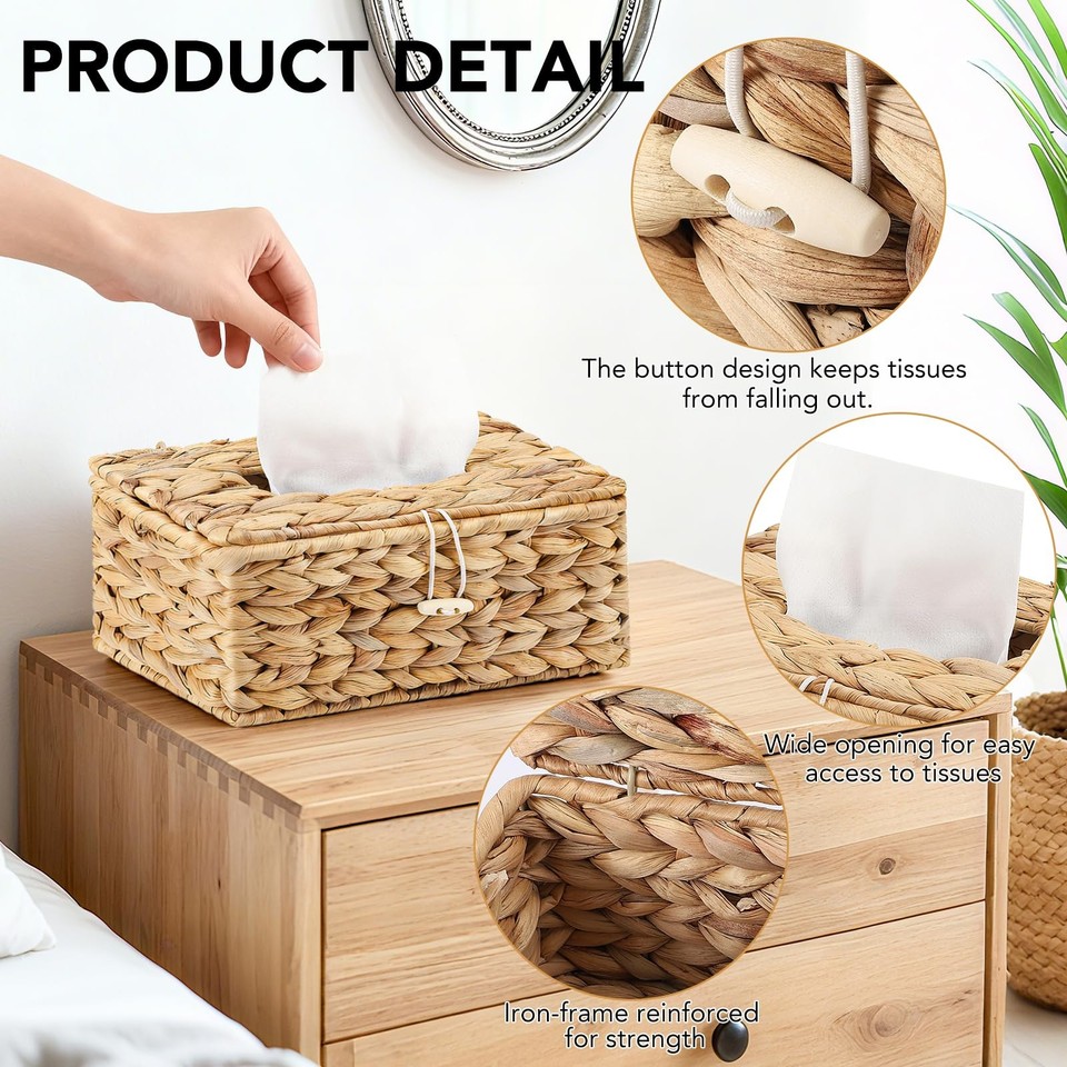 Wicker Trash Can & Tissue Box Cover Rectangular, Handwoven Waterproof ...