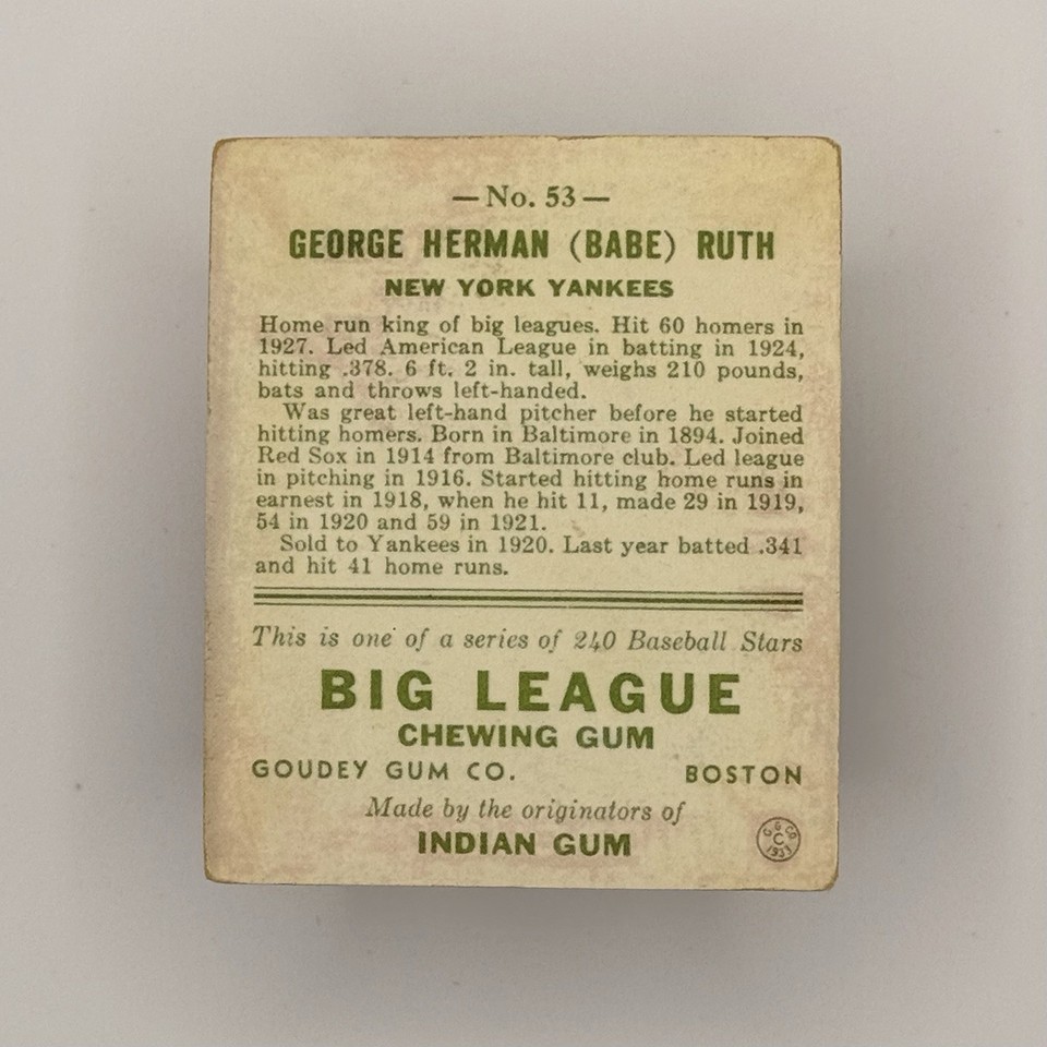 Babe Ruth Reprint Card Set (4) - Handcrafted Aged Look - NY Yankees ...
