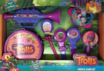 Trolls Musical Instrument Set Poppy Band Kids Trumpet Tambourine Drum ...