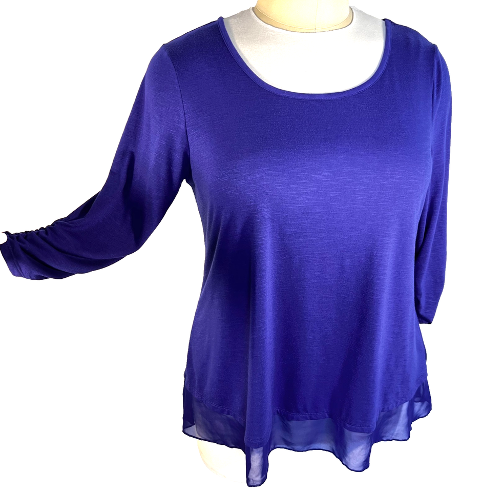 Style & Co Women's XL Tunic Top 3/4 Ruched Sleeve Scoop Neck Chiffon ...