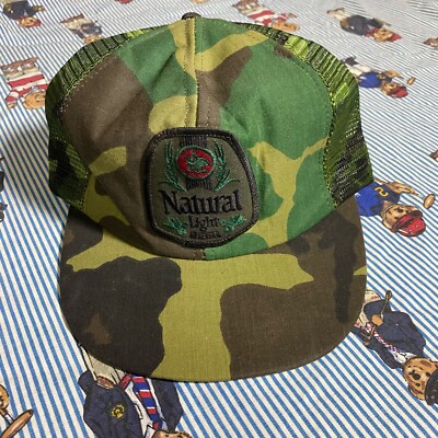 VTG Natural Light Beer Camo Trucker Hat Cap Small/Medium Snapback Semco ...
