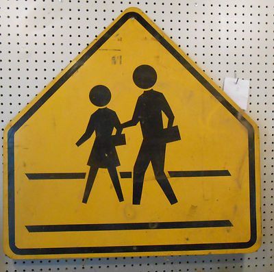 CROSS WALK SIGN BLACK ON YELLOW ROUND HEAD FIGURES 30 x 29.5 | eBay