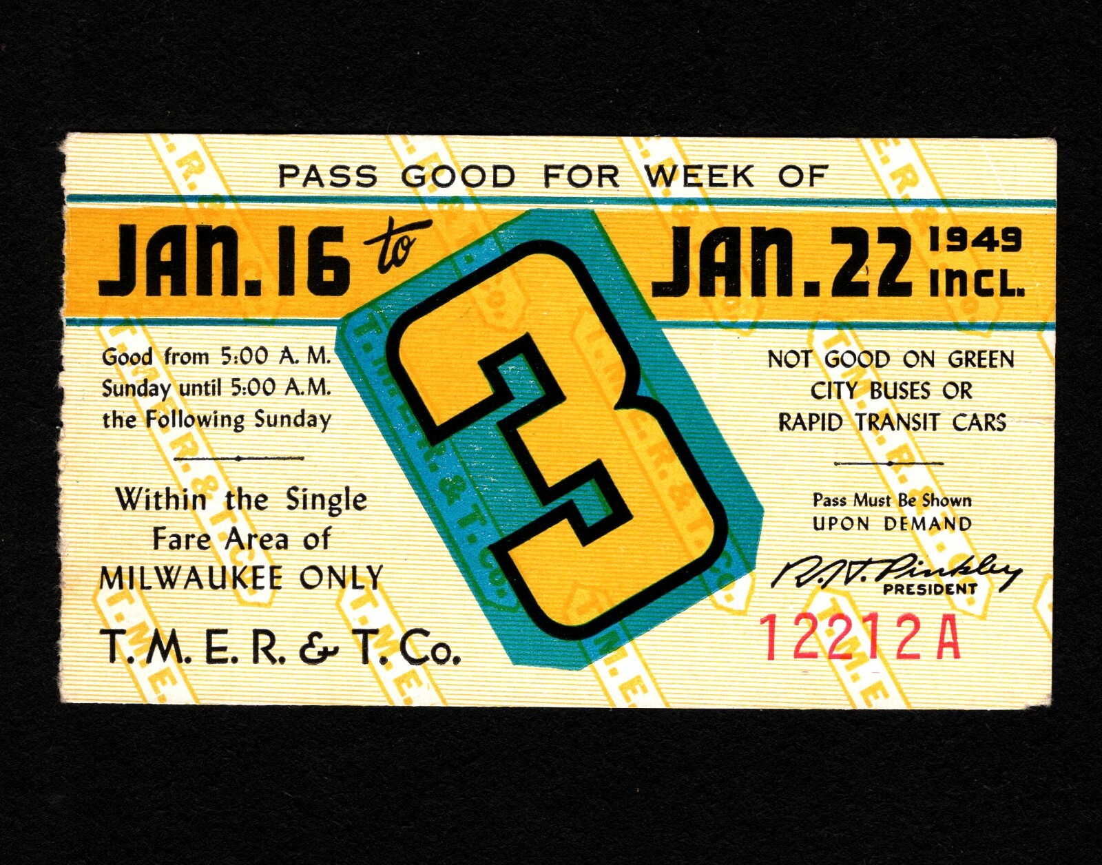 OPC 1949 T.M.E.R. & L. Co The Milwaukee Electric Railway & Light Ticket ...