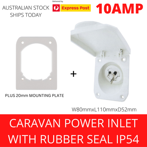 Caravan Camper RV Motorhome 240V Power Inlet + 20mm Mounting Plate 10A ...
