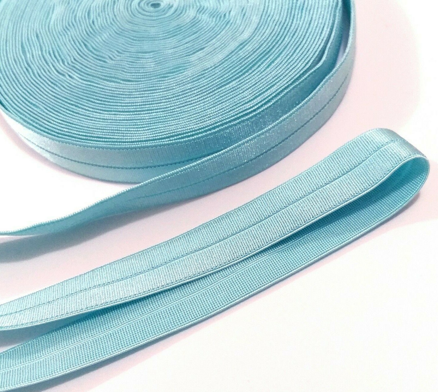 1/2 inch / 13mm width 5-20y Ocean Blue / Lt Blue Foldover Satin Elastic ...