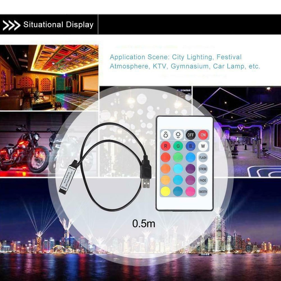 LED RGB Controller 24Key Remote + USB POWERED DC 5V Cable RGB LED Strip ...