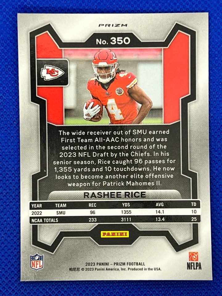 2023 Panini Prizm Silver Prizm Rashee Rice ROOKIE CARD #350 Chiefs 94A ...