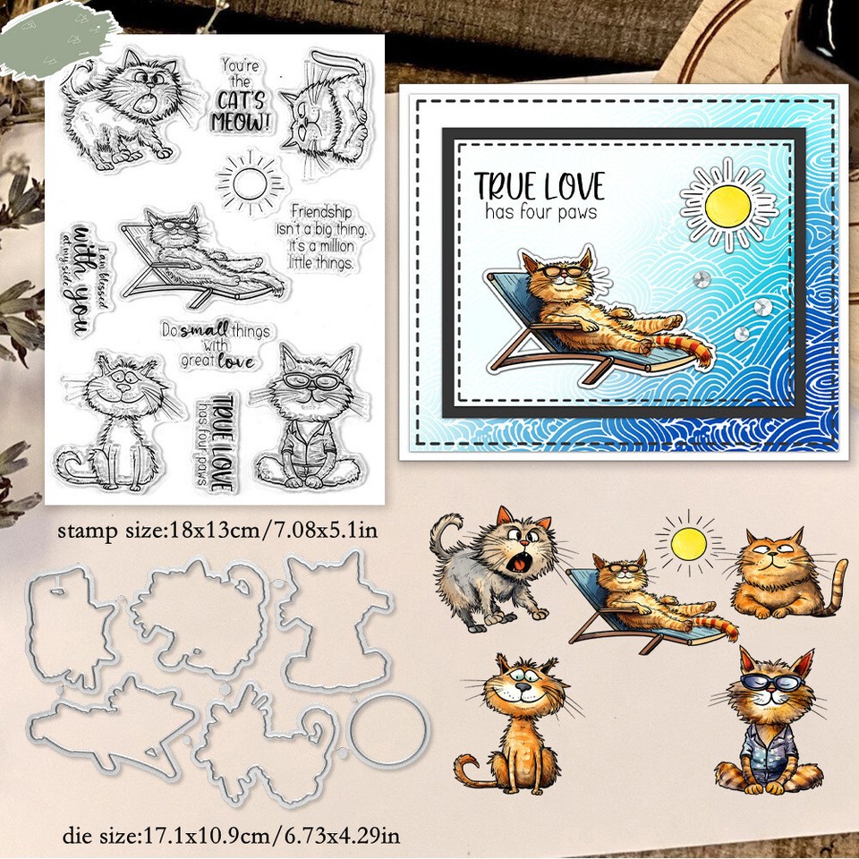 Cute Cats Metal Cutting Dies Clear Stamp Set Card Making Scrapbook ...