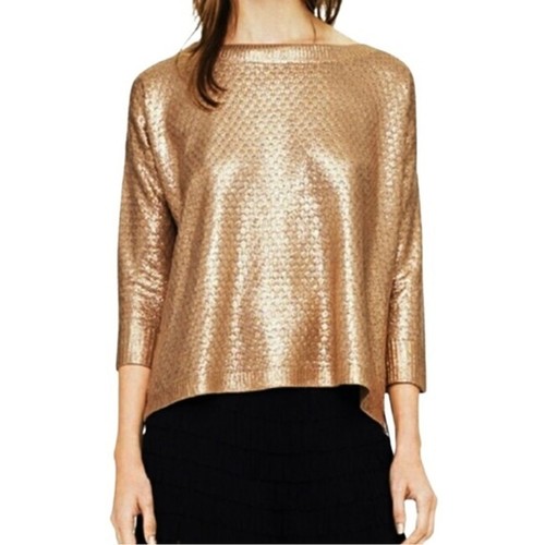 Club Monaco Sweater Copper Foil 3/4 Sleeve Relaxed Pullover Women’s ...