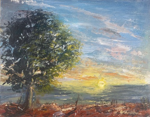 Menindee Lake sunset painting, coastal art, original acrylic ...