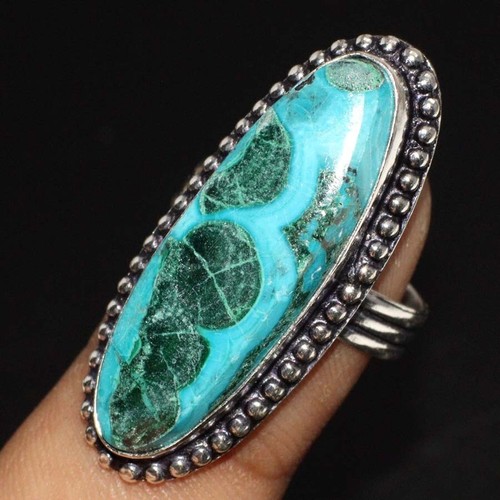 Chrysocolla Malachite 925 Silver Plated Gemstone Ring US 7.5 Gift Jewelry GW | eBay