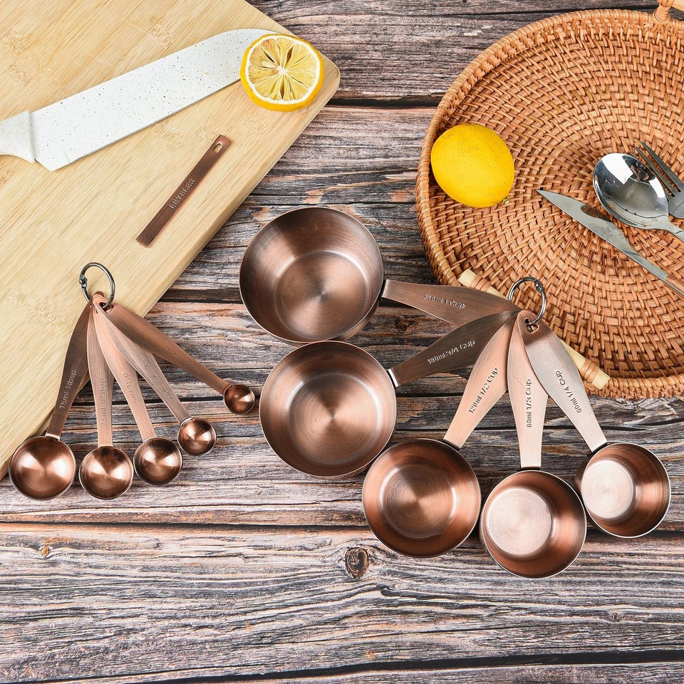 Copper Plated Measuring Cups and Spoons Set with 5 Copper Measuring ...