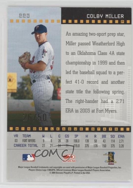 2004 Donruss Studio Studio Proofs Gold /50 Colby Miller #225 Rookie RC ...