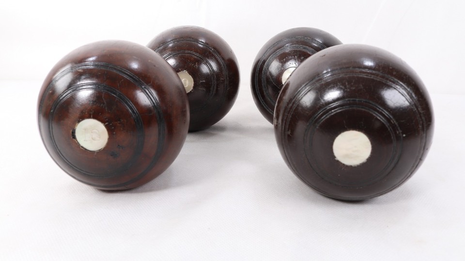 Set of 4 x Vintage Thomas Royle Manchester Wood Crown Green Bowls. #8TR ...