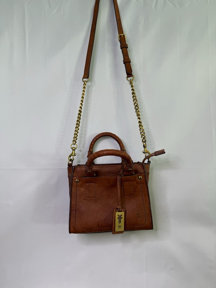 FRYE Demi Mini Shoulder/Hand Bag Satchel Genuine Cognac Brown Leather ...