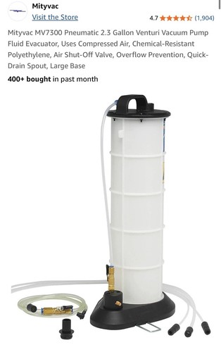 Mityvac MV7300 Pneumatic 2.3 Gallon Venturi Vacuum Pump Fluid Evacuator ...