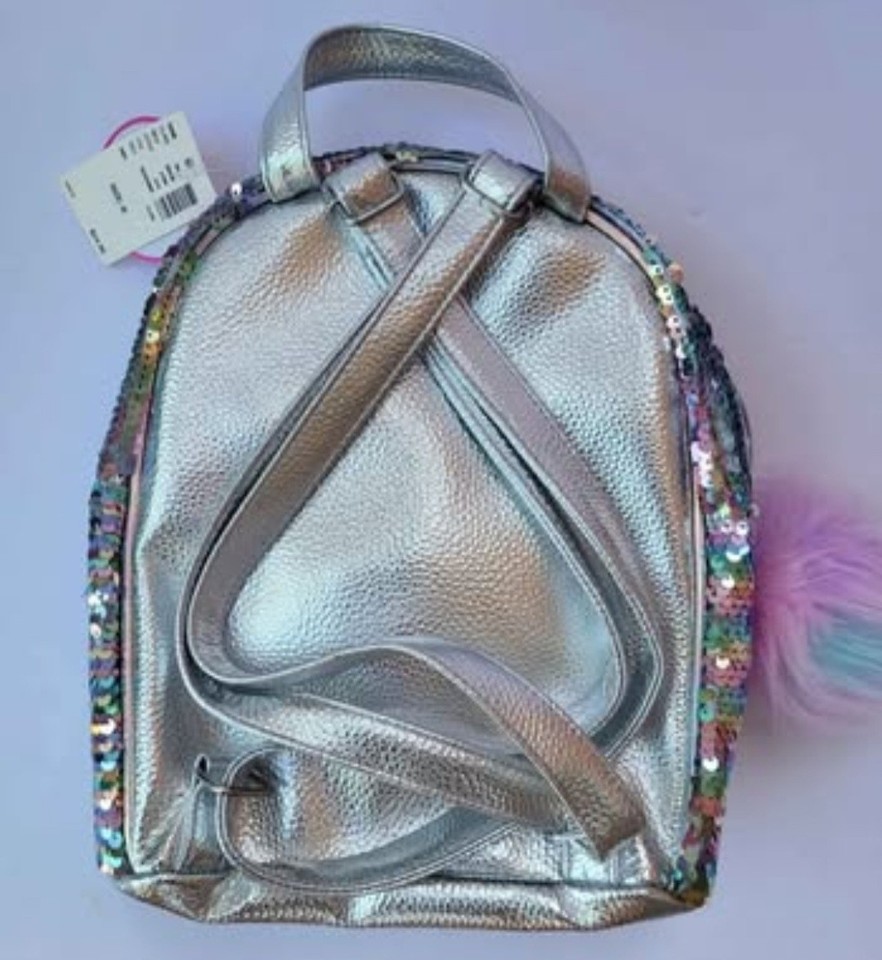 Justice Initial "B" Mini Backpack Mermaid Silver Rainbow Sequins Pom ...