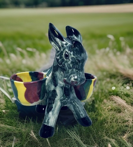 Hand Painted NOS Mid-Century Ceramic Donkey Planter Majolica Style ...