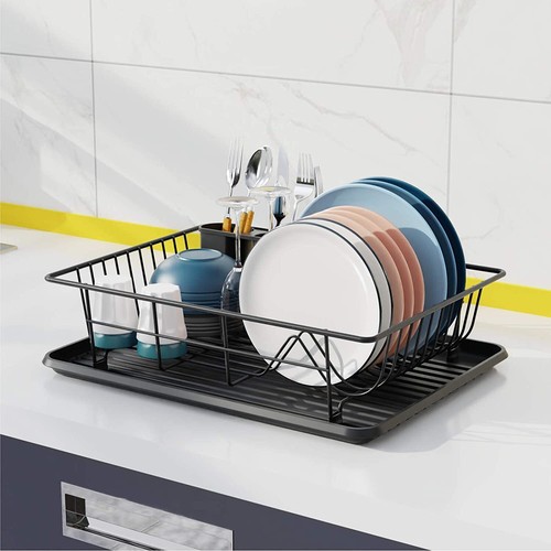 Drying Dish Rack and Drain Board Set with Utensil Holder Stainless ...