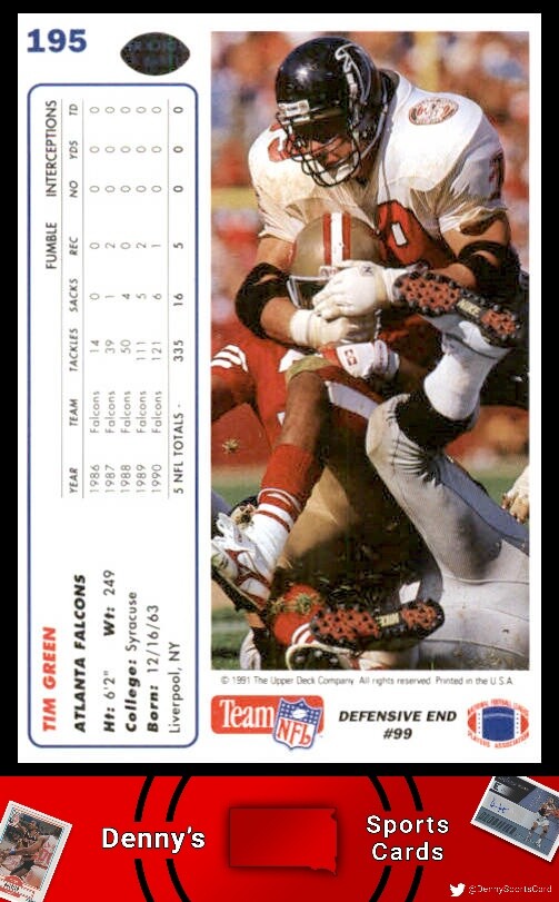 1991 Upper Deck #195 Tim Green Atlanta Falcons Football Card | eBay