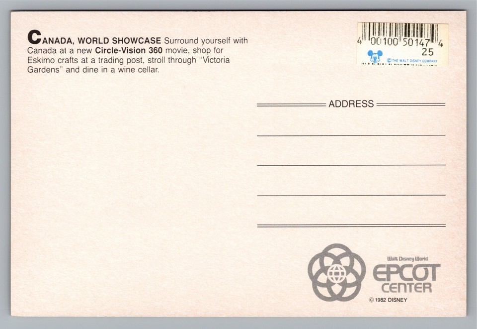 Disney Epcot Center Canada World Showcase Circle Vision Vintage Unused ...